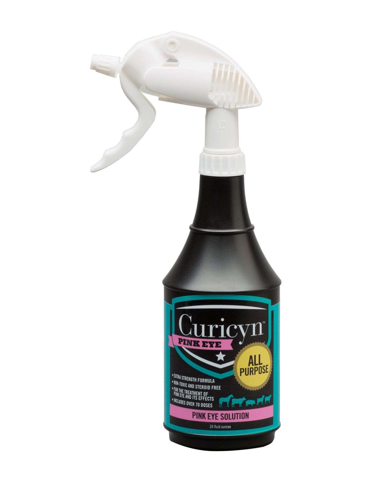 Curicyn's Pink Eye Solution promotes healing in 1-3 days. For all animals.